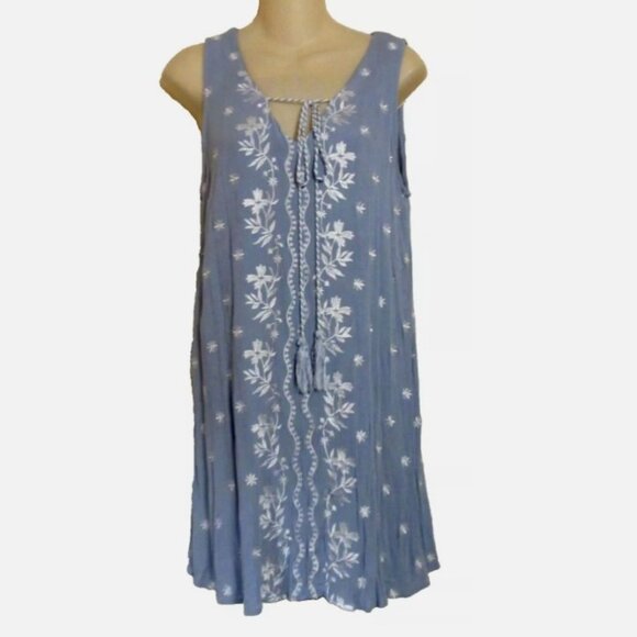 Blu Pepper | Dresses | Blu Pepper Blue Gauzerayon Embroidered Dress ...